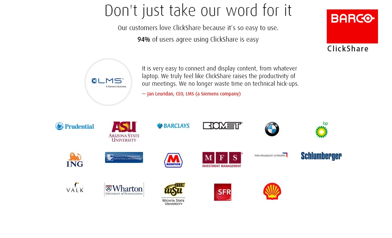 國際認可：你的簡報好幫手！BARCO ClickShare無線簡報器 - 香港投影